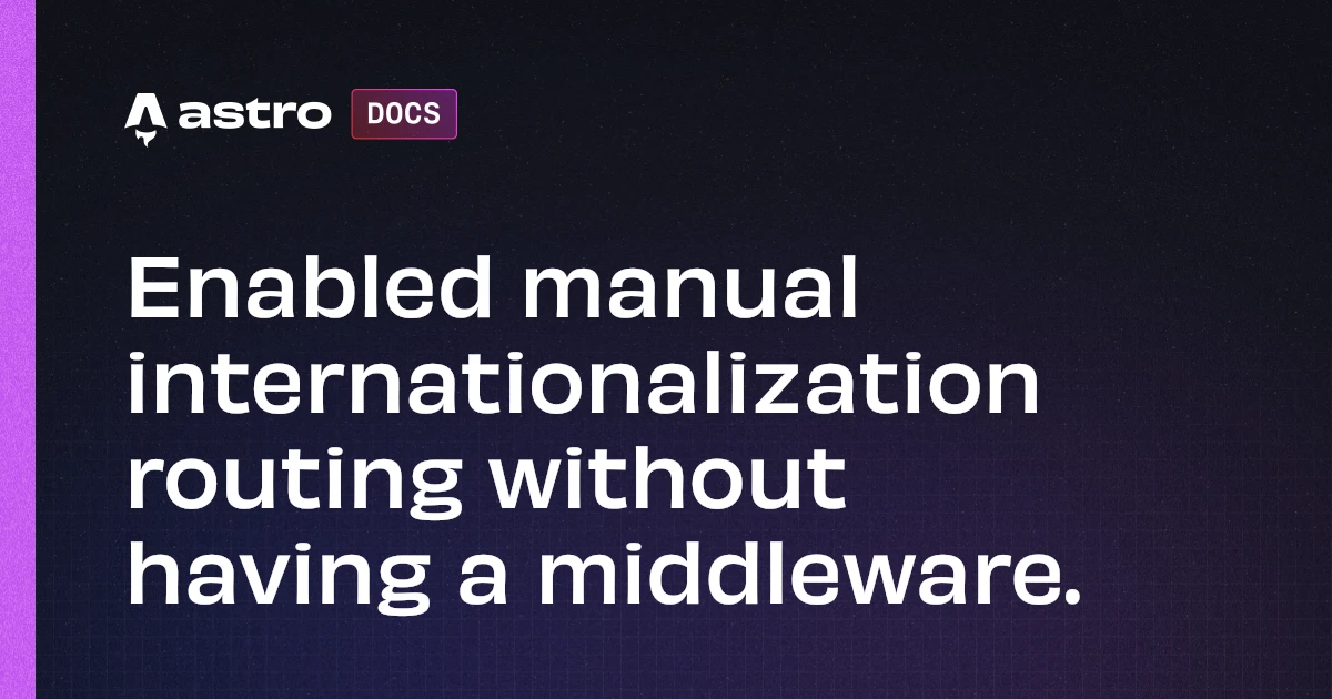 Enabled manual internationalization routing without having a middleware. | Docs